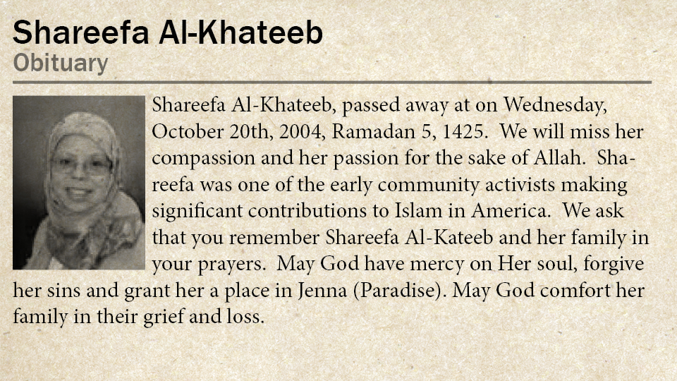 Shareefa, a Muslim leader passes away | SoundVision.com